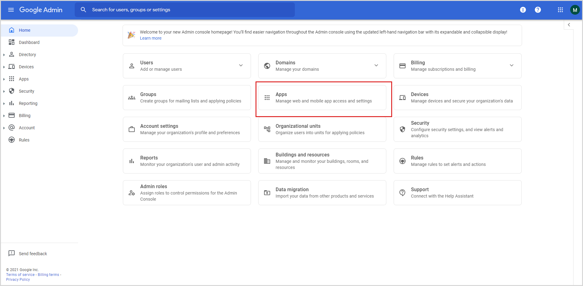 How to enable Gmail and Google Drive services in Google Workspace Admin console